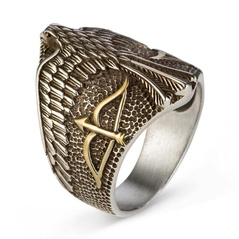 Alparslan The Great Seljuks Flying Hawk Model Silver Ring for sale (2)
