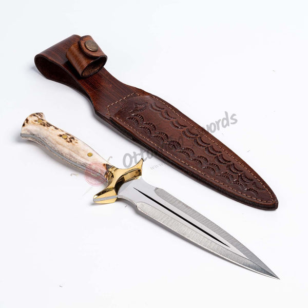 Daga de cazador de doble filo con mango de asta de ciervo – Ottoman Swords